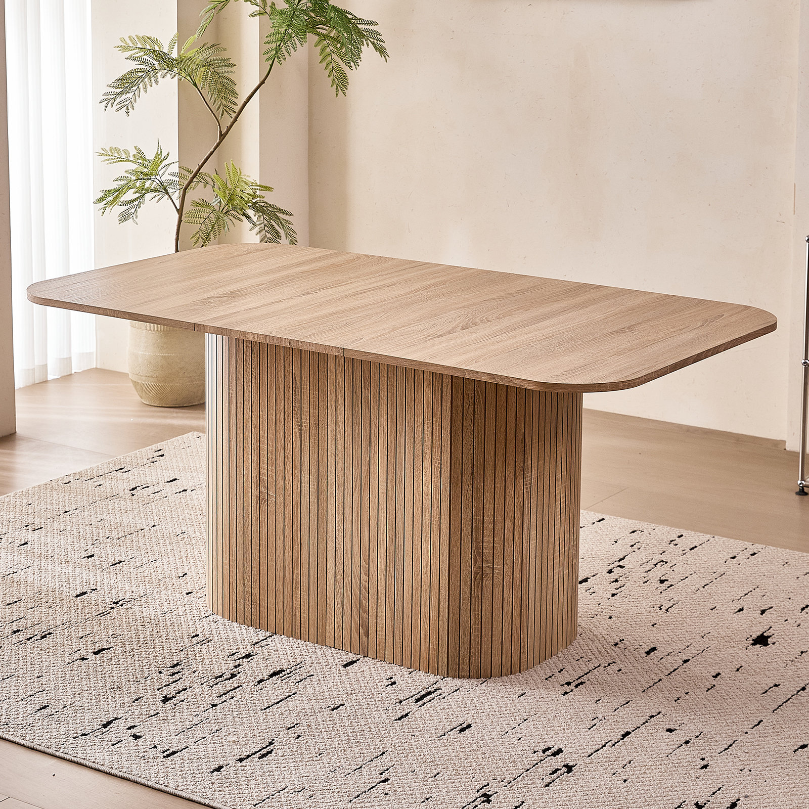 Lecafur HL Large Dining Table For 4 6, [Rounded Corners] [Wood Strip ...